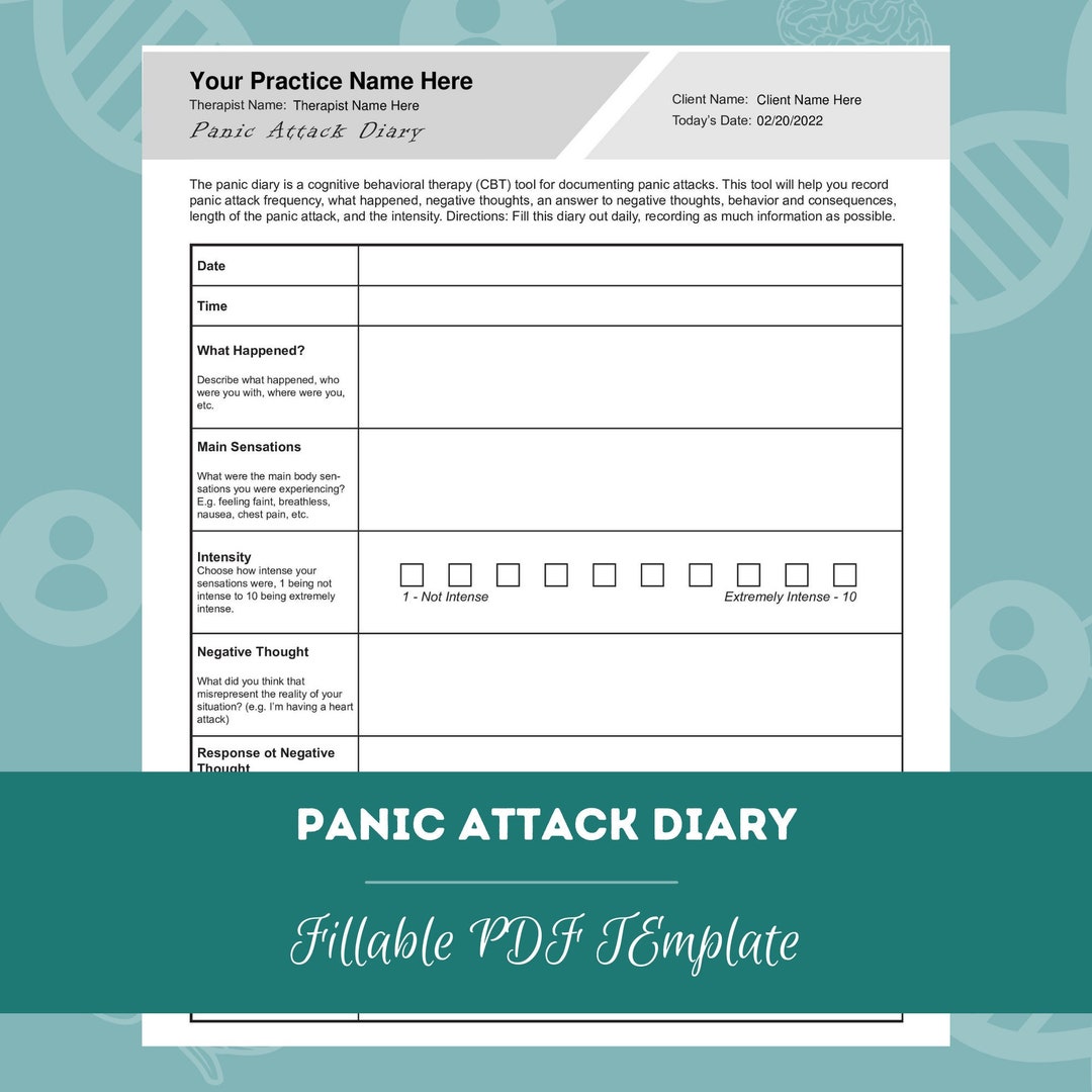 Panic Attack Diary Editable / Fillable PDF for Counselors ...