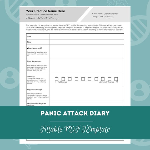 Panic Attack Diary Editable / Fillable PDF for Counselors - Etsy