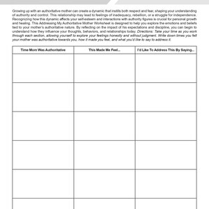 Addressing My Authoritative Mother Inner Child Worksheet (fillable ...