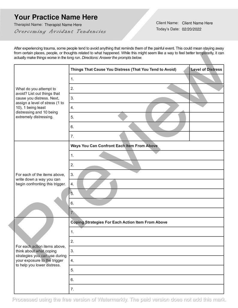 Overcoming Avoidant Tendencies Worksheet | Editable / Fillable PDF ...