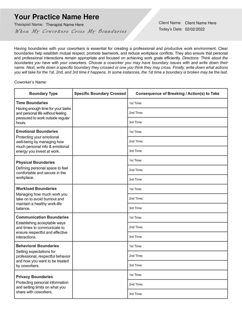 When My Coworkers Cross My Boundaries Worksheet | Editable / Fillable ...