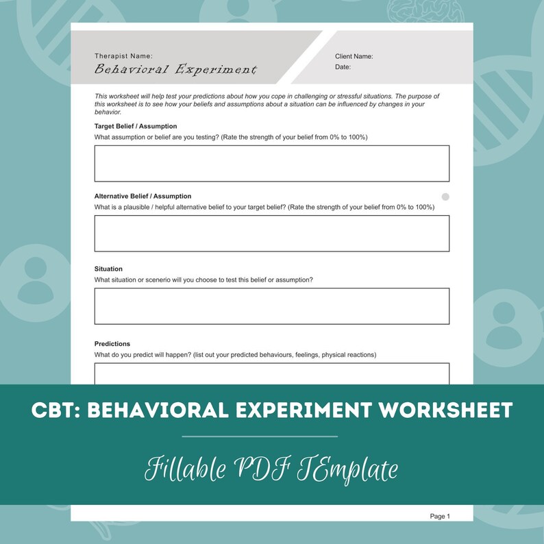 CBT: Behavioral Experiment Worksheet | Editable / Fillable PDF | for ...
