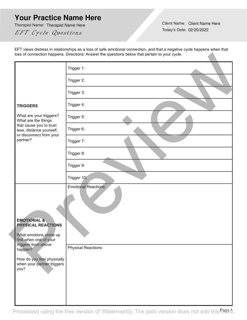 EFT Cycle Questions Worksheet | Editable / Fillable PDF Template | for ...