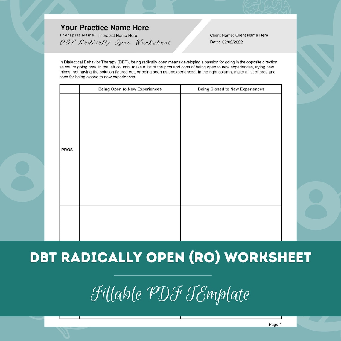 DBT Radically Open (RO) Worksheet | Editable / Fillable PDF Template ...
