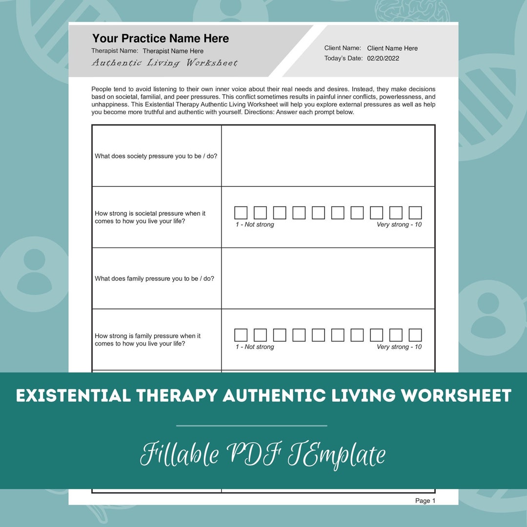 Existential Therapy Authentic Living Worksheet PDF | Editable ...
