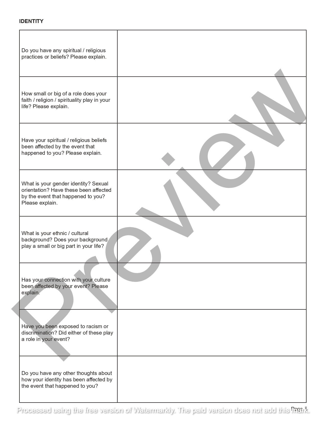Trauma History Questionnaire | Editable / Fillable PDF | for Counselors ...