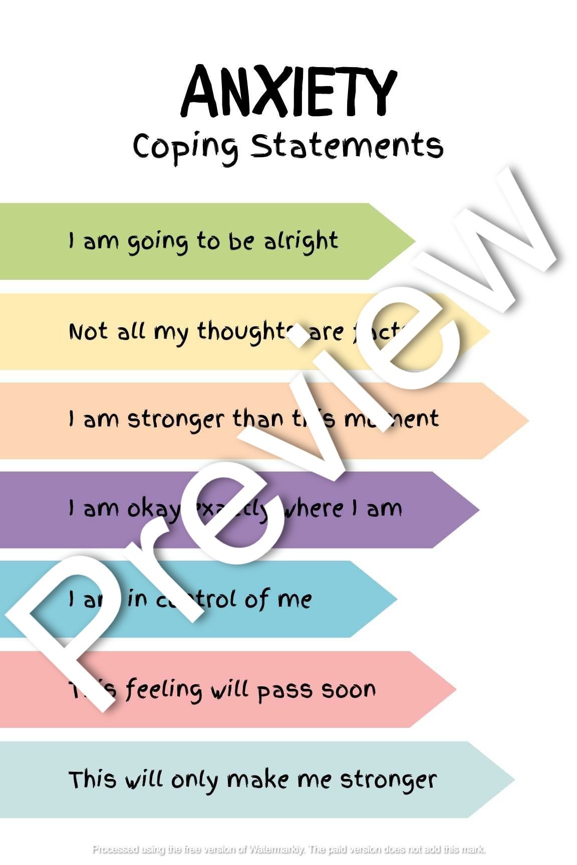 Anxiety Coping Statements Poster Printable PDF includes 1 Commercial ...