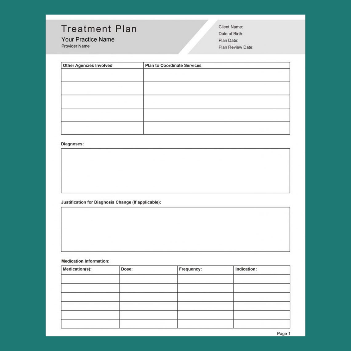 Counseling Treatment Plan Template for Mental Health Editable ...