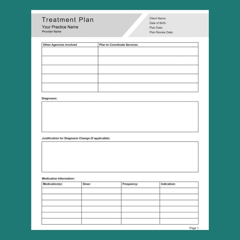 Counseling Treatment Plan Template for Mental Health Editable ...