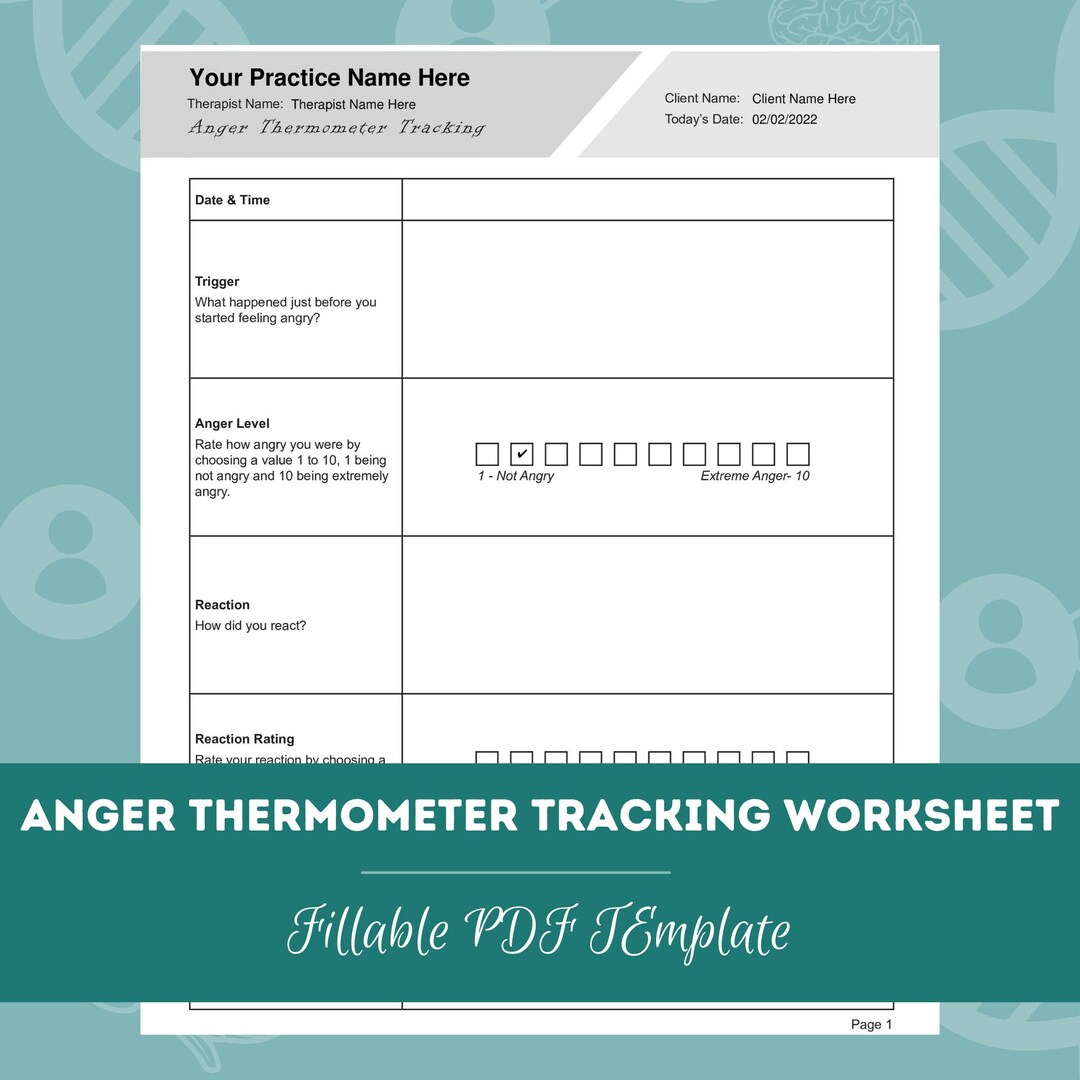 Anger Thermometer Tracking Worksheet Editable Fillable PDF Etsy