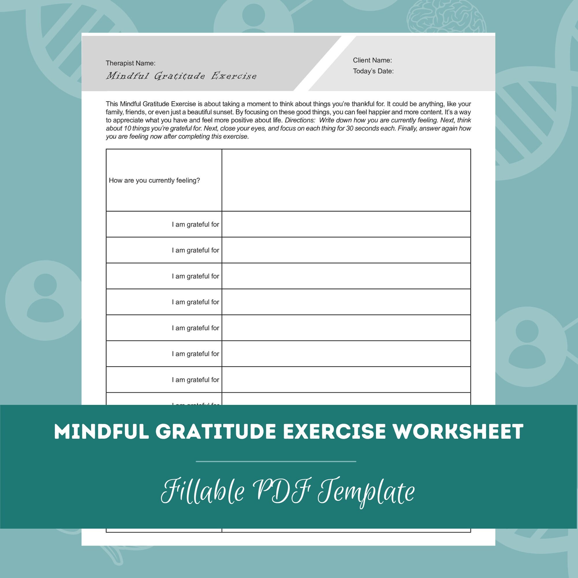 Mindful Gratitude Exercise Worksheet | Editable / Fillable PDF | for ...