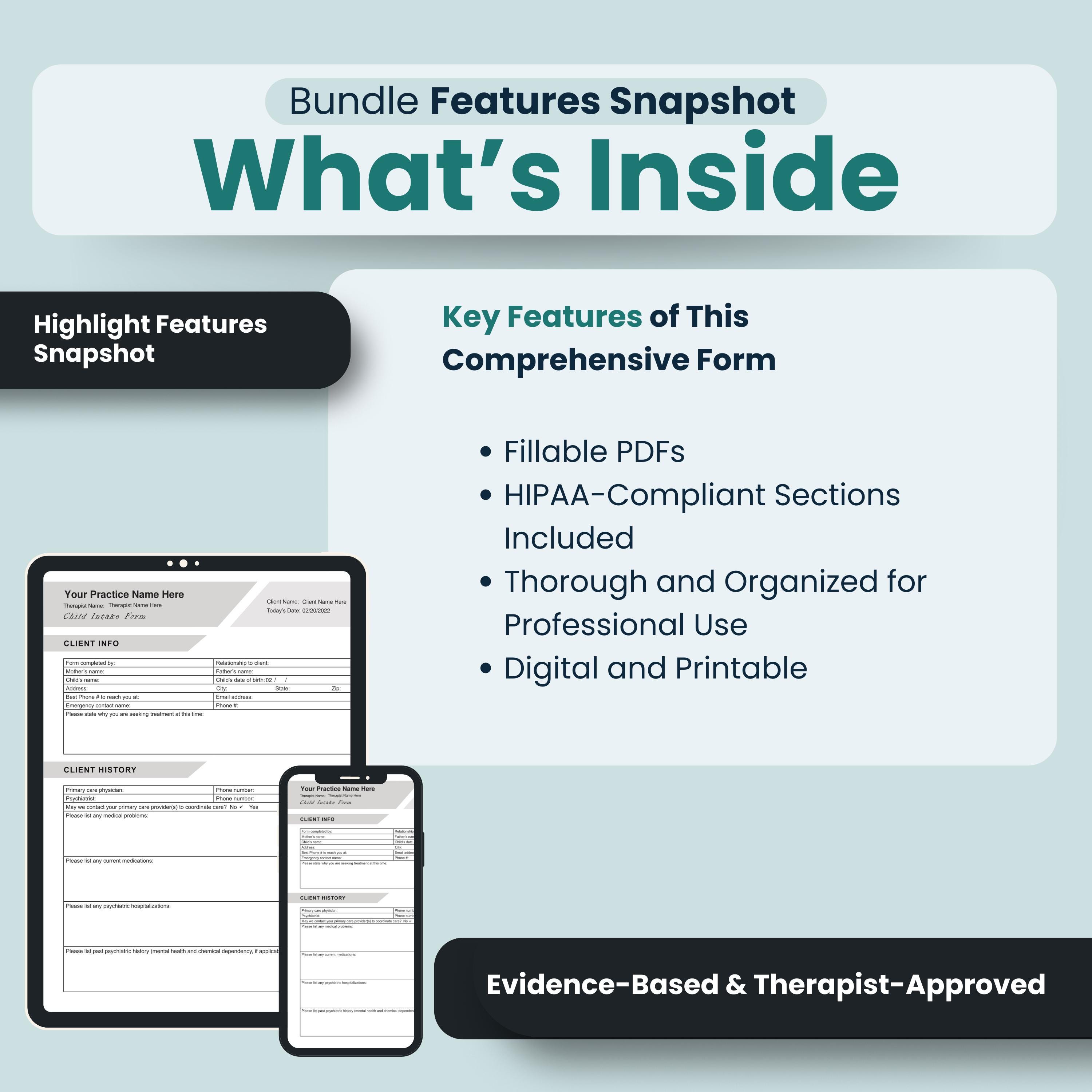 Child Intake Form for Therapy, Fillable/printable PDF, Therapist Office ...