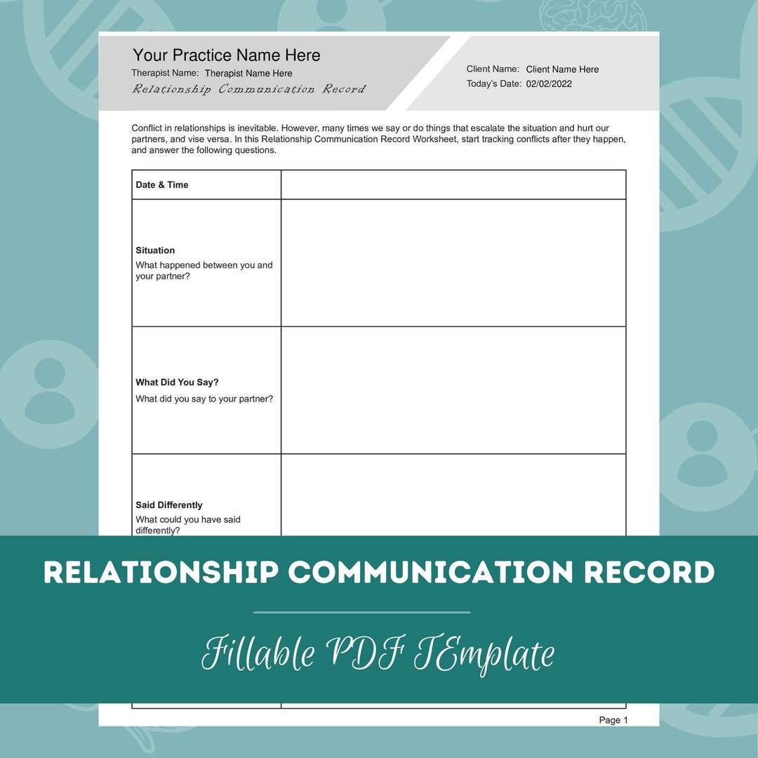 Relationship Communication Record Worksheet | Editable / Fillable PDF ...