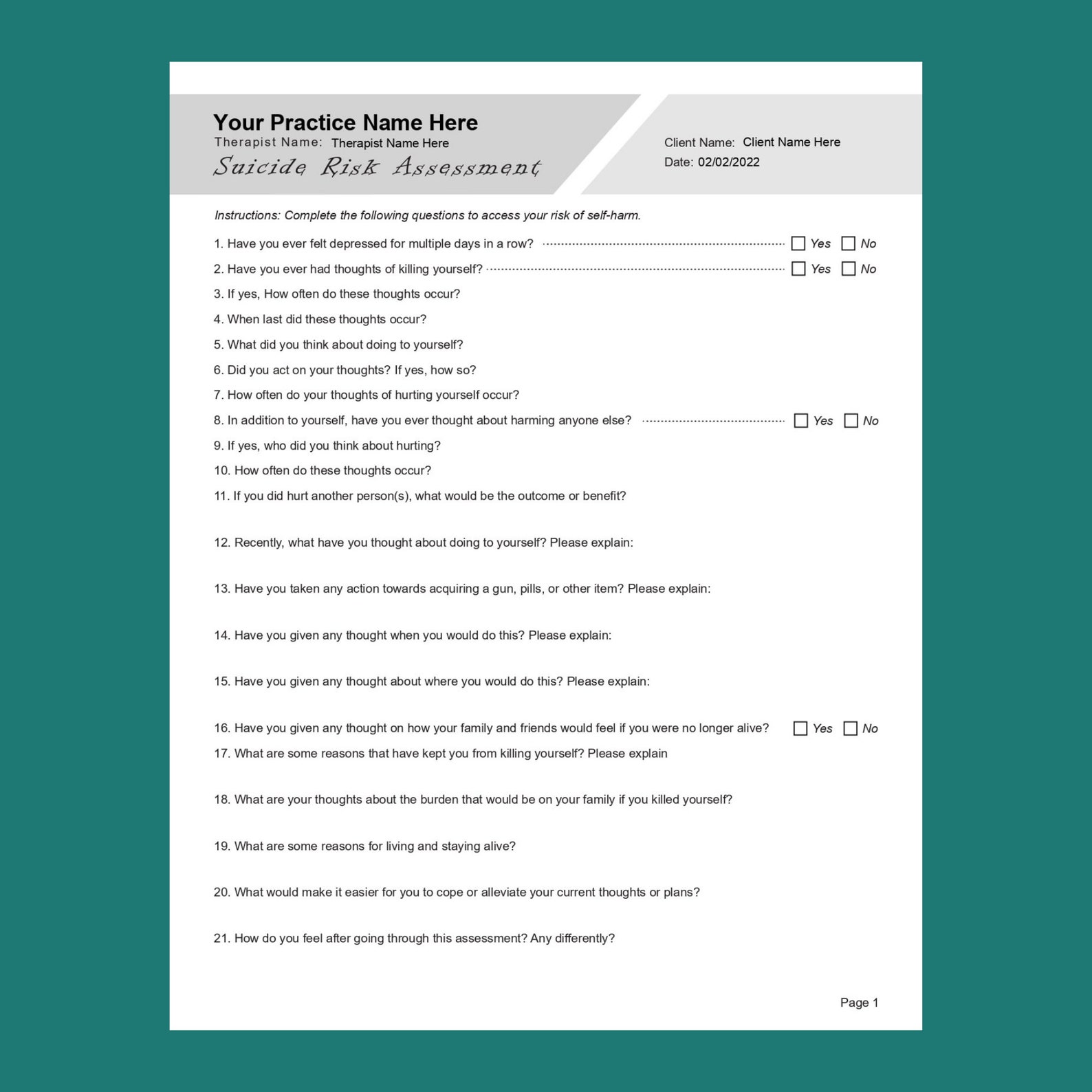 Suicide Prevention Worksheets Bundle Editable / Fillable / Printable ...
