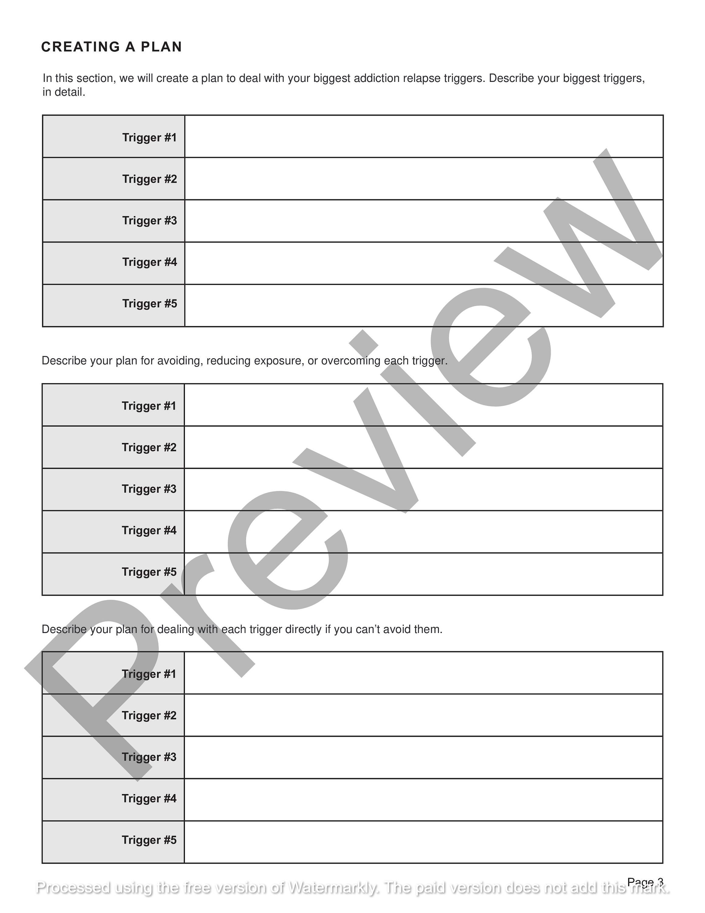 Relapse Prevention Plan Worksheet | Editable / Fillable PDF | for ...