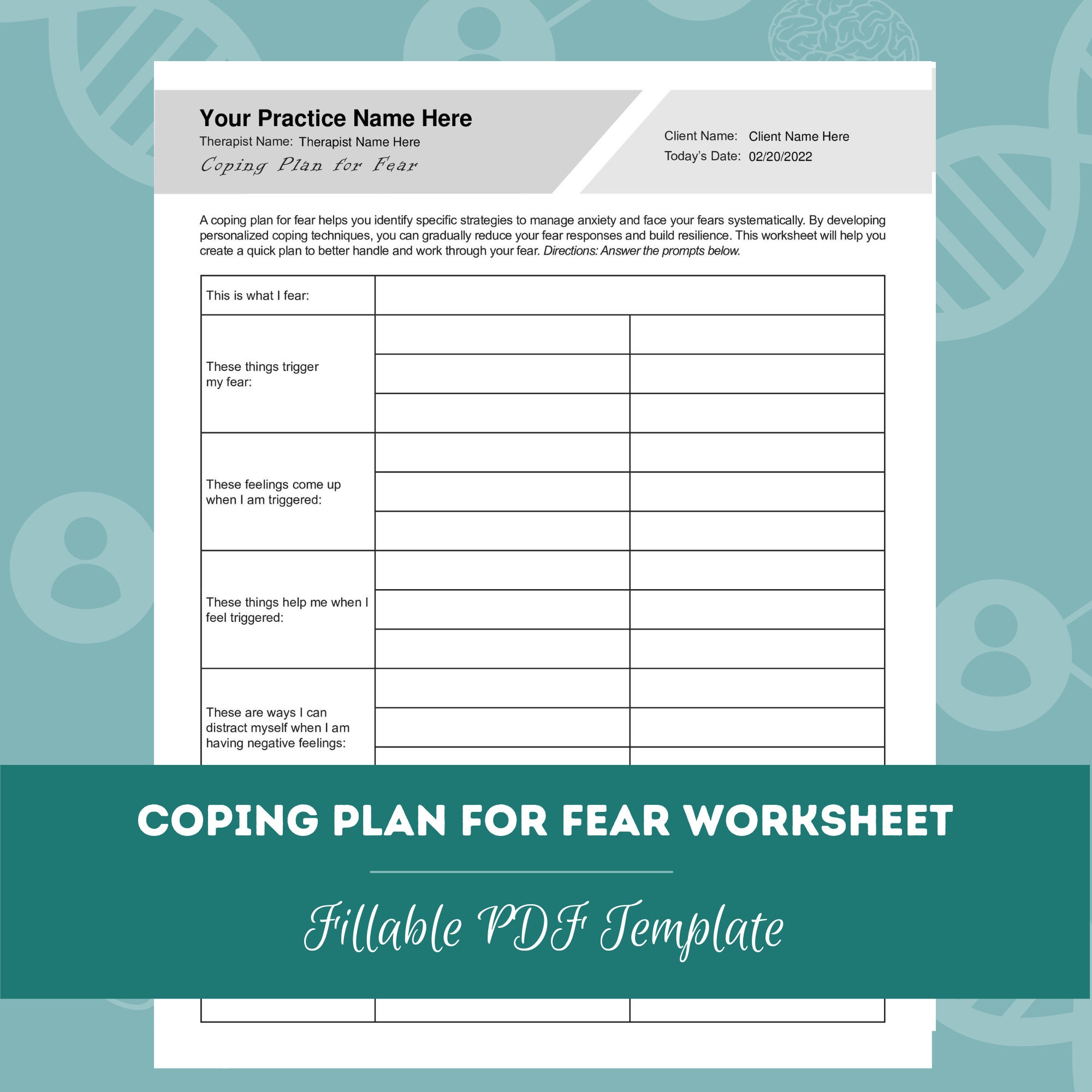Fear Worksheets Bundle Editable / Fillable PDF for Counselors ...