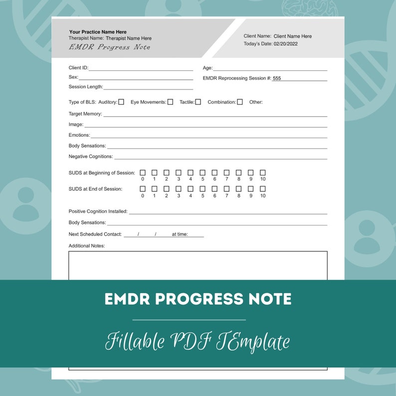 EMDR Progress Note | Editable / Fillable PDF Template | for Counselors, Psychologists, Social ...