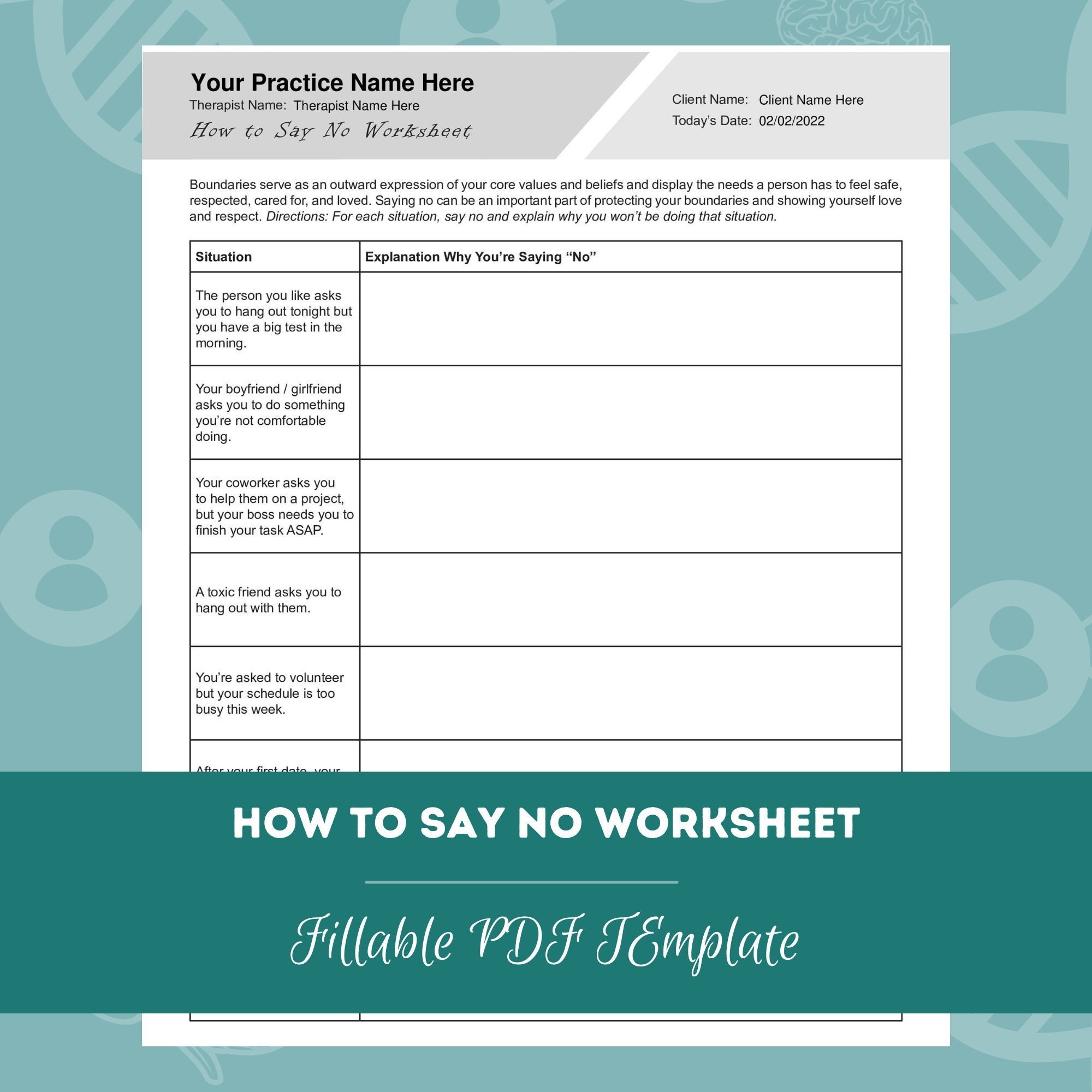 How To Say No Worksheet Editable Fillable Printable Pdf Counselors Psychologists
