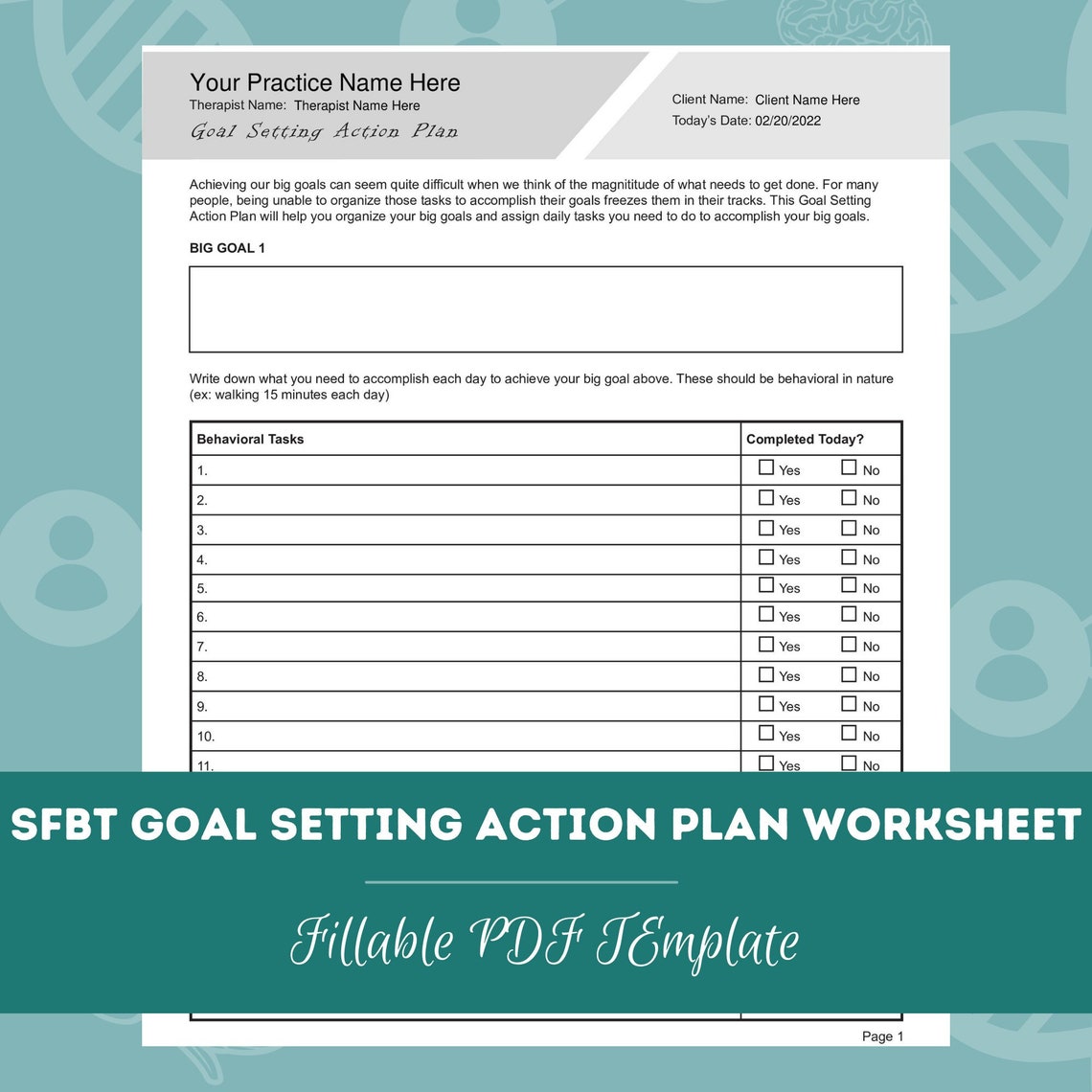 SFBT Goal Setting Action Plan Worksheet | Editable / Fillable PDF ...