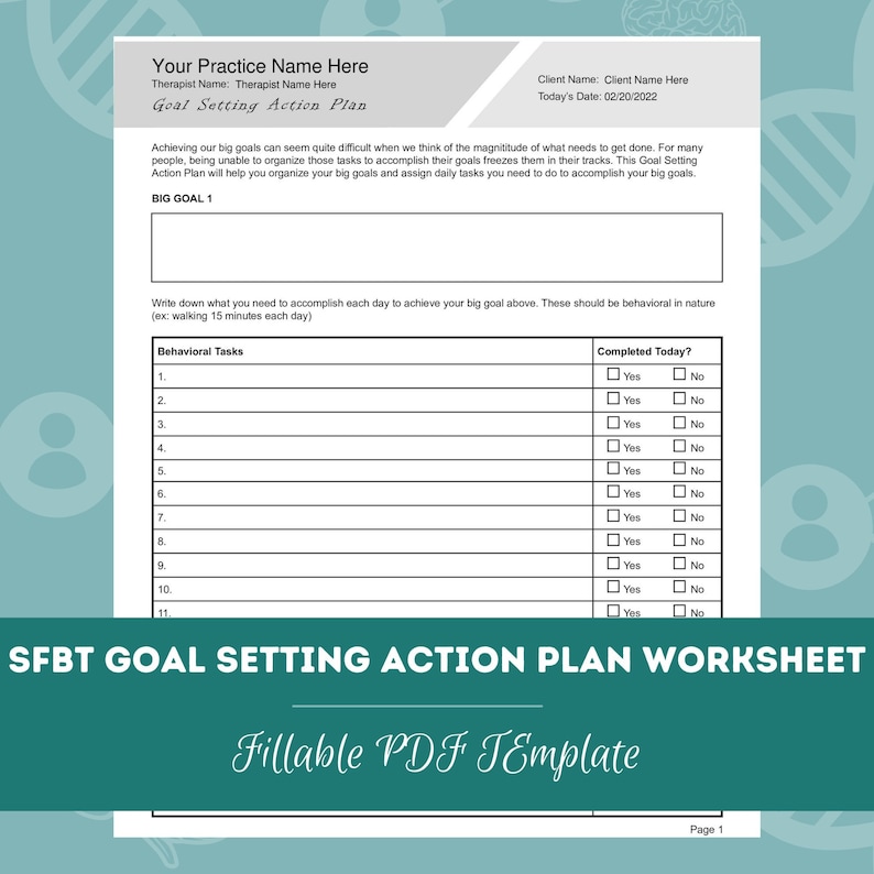SFBT Goal Setting Action Plan Worksheet | Editable / Fillable PDF ...