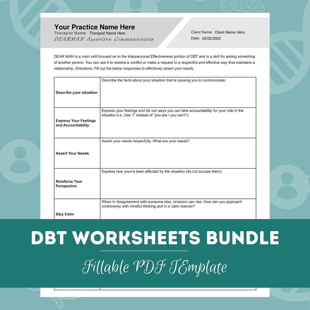 Dialectical Behavior Therapy Worksheets Bundle, 39fillable/printable ...