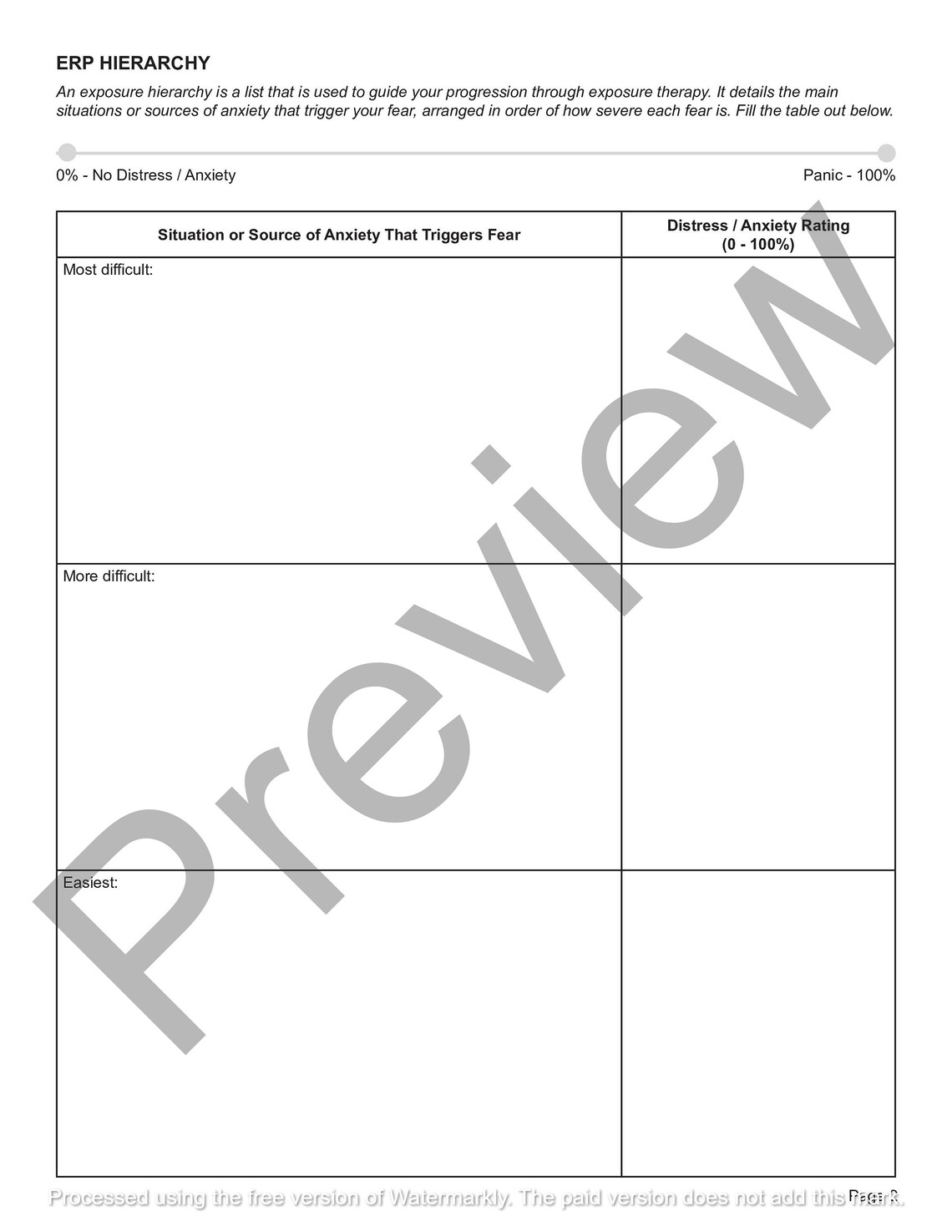 Exposure & Response Prevention Worksheet | Editable / Fillable ...