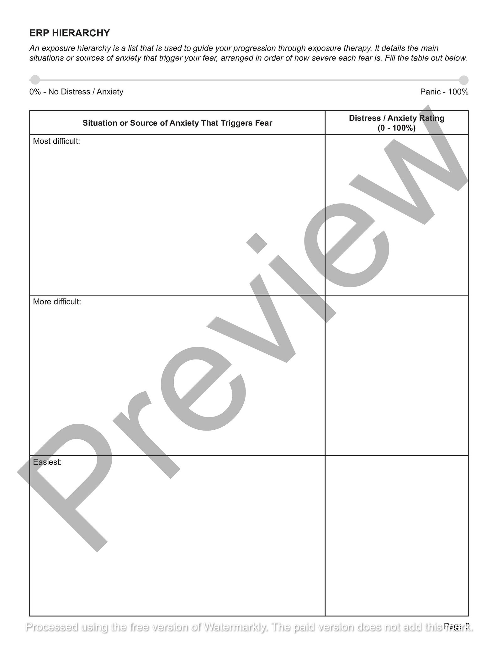 Exposure & Response Prevention Worksheet | Editable / Fillable ...