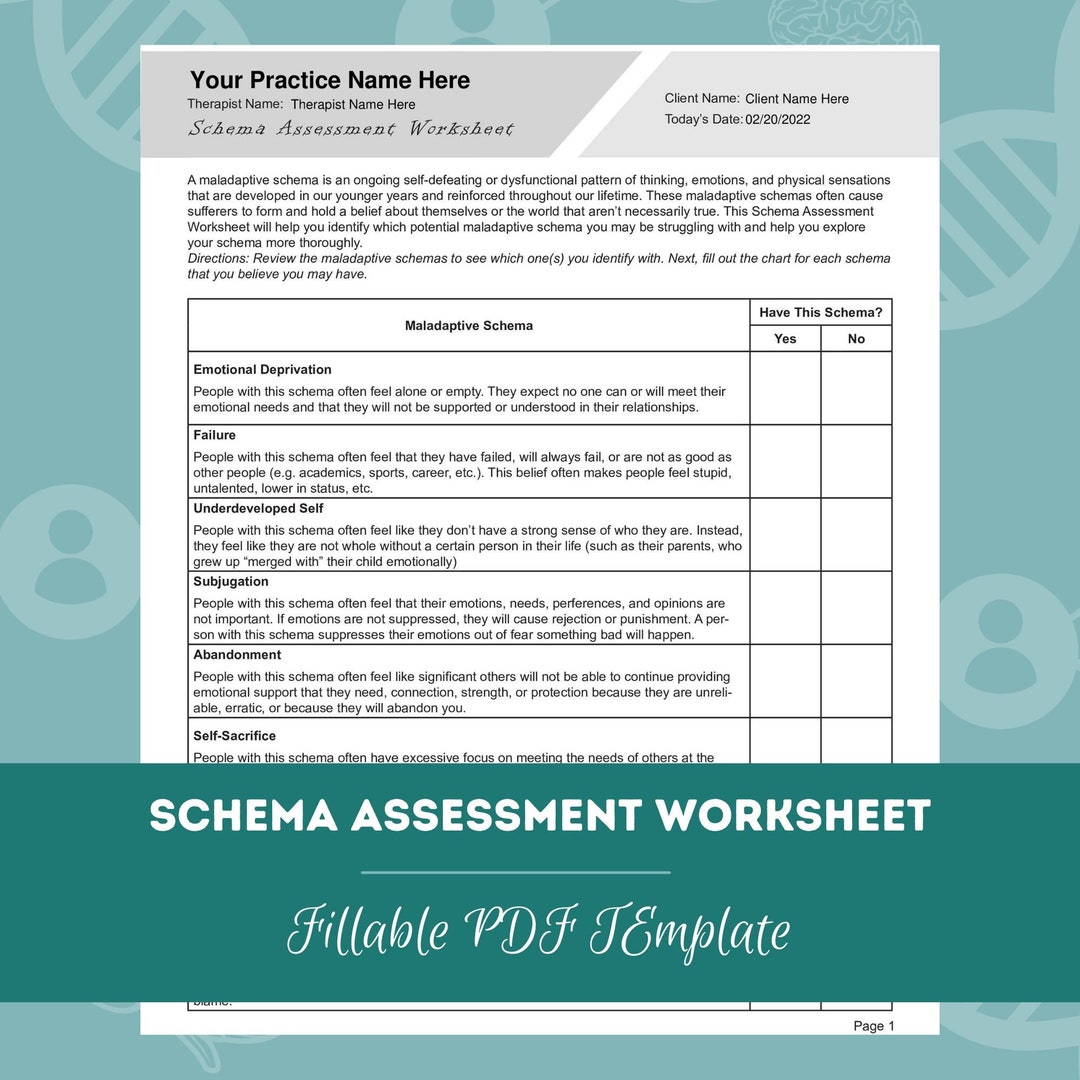 Schema Assessment Worksheet | Editable / Fillable PDF Template | for ...