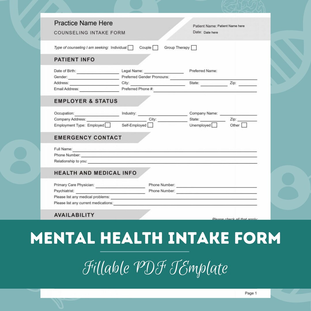 Counseling Intake Form Telecounseling Consent Editable / Fillable PDF ...