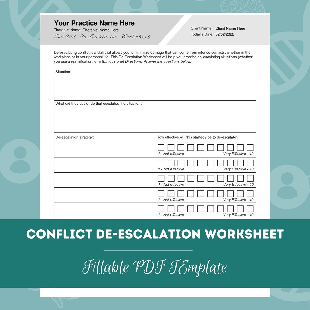 Conflict De-escalation Worksheet | Editable / Fillable PDF Template | for Counselors ...