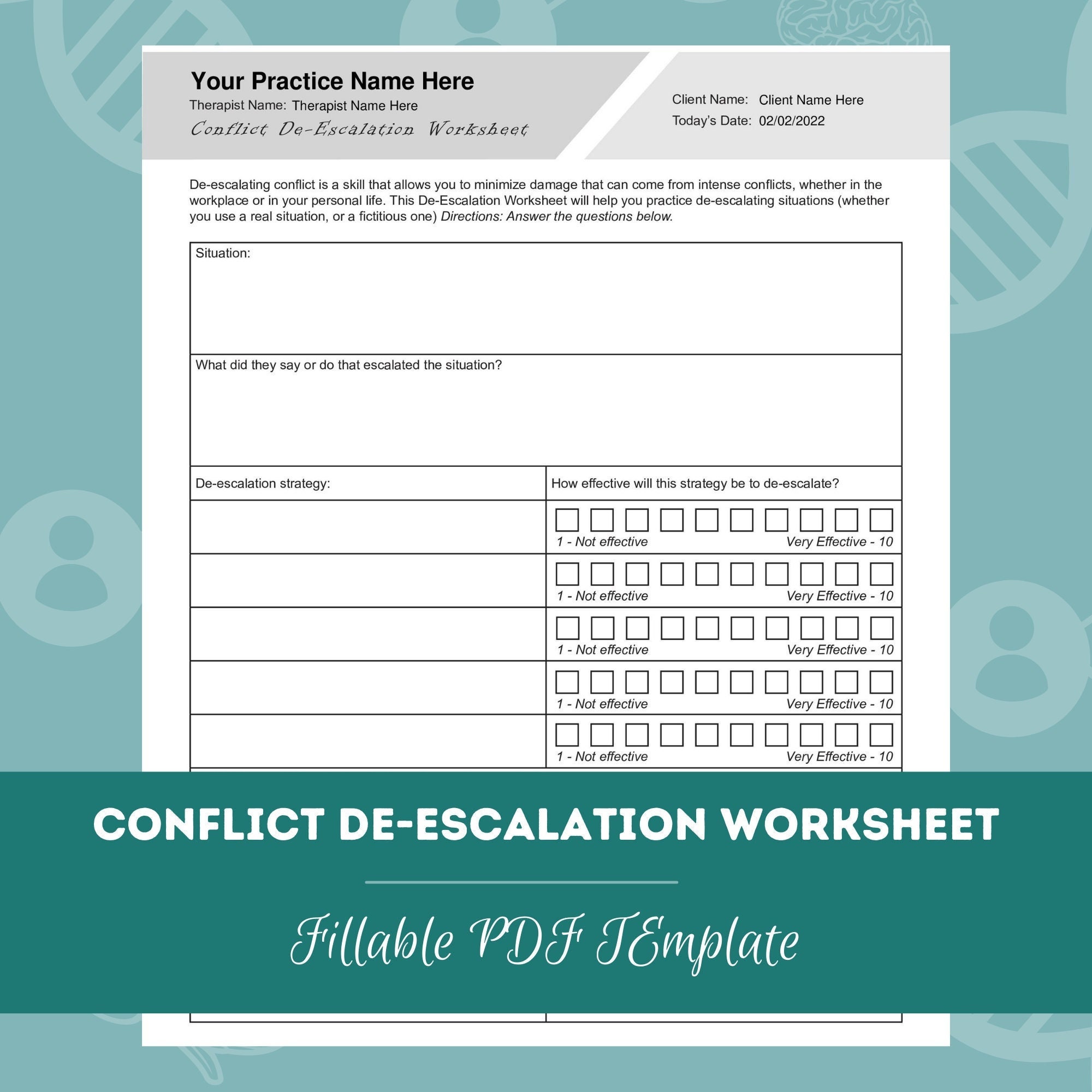 Conflict De-escalation Worksheet Editable / Fillable PDF Template for ... Conflict De-escalation Worksheet Editable / Fillable PDF Template for ...