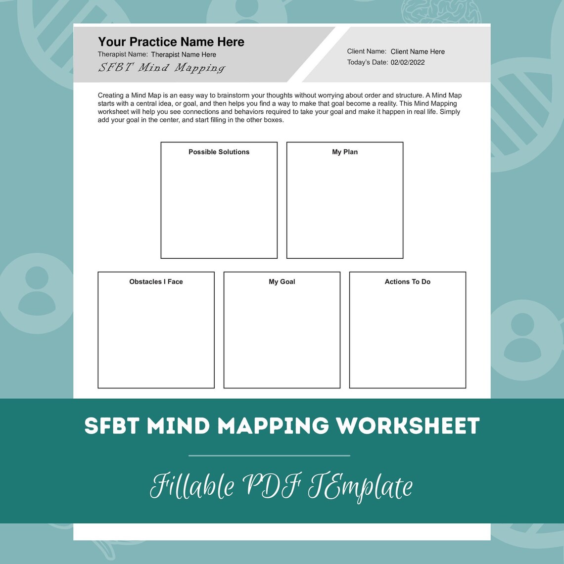 SFBT Mind Mapping Worksheet Editable / Fillable PDF Template for ...