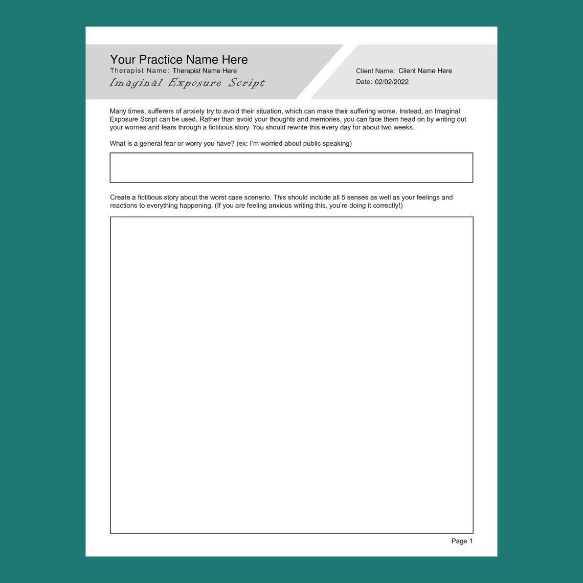 Exposure Therapy Worksheets Bundle Editable / Fillable / Printable PDF ...