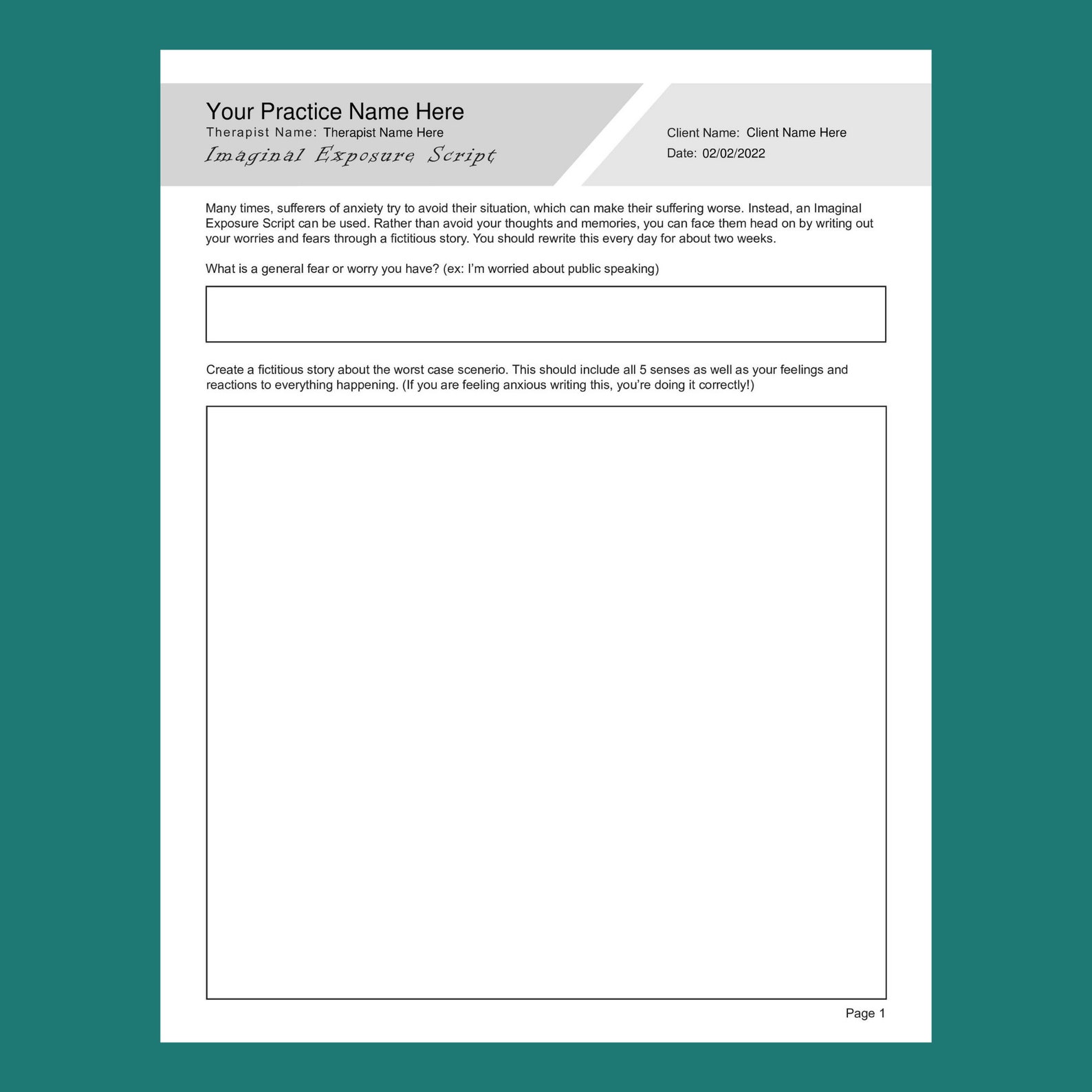 Exposure Therapy Worksheets Bundle Editable / Fillable / Printable PDF ...