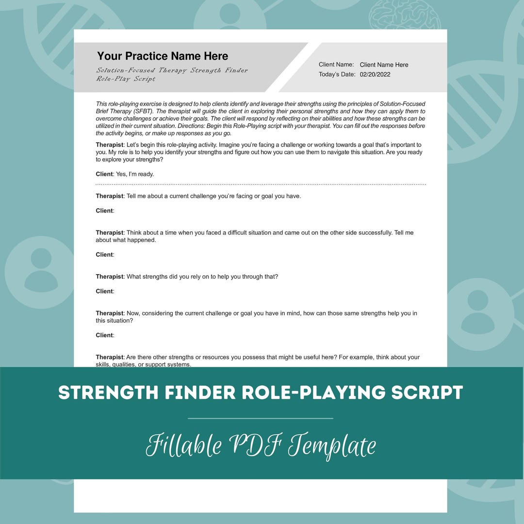 Solution-focused Therapy Strength Finder Role-playing Script Worksheet ...