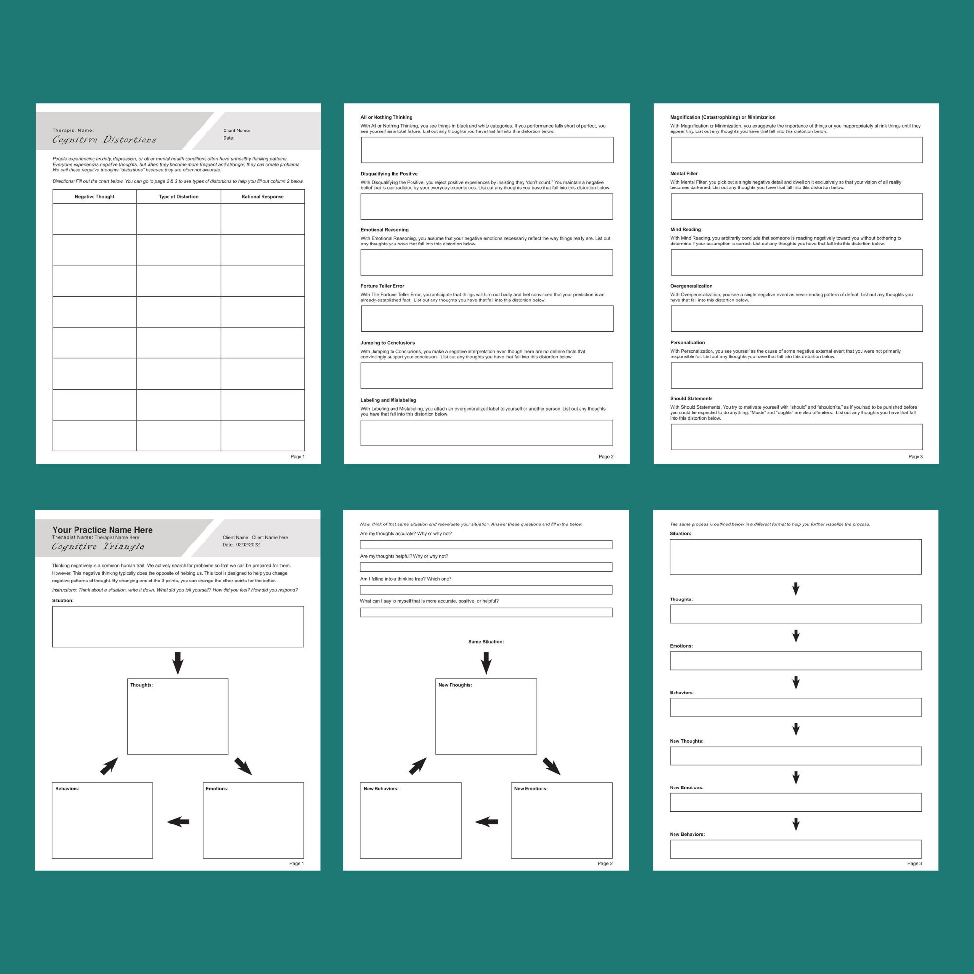 CBT Worksheets Bundle, 33 Fillable, Printable PDF Templates, Cognitive ...