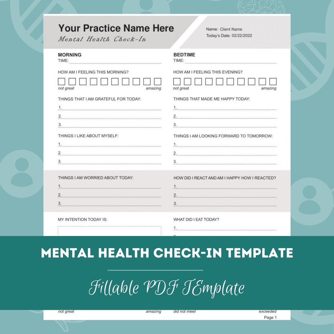 Mental Health Check-in Template | Editable / Fillable PDF | for ...