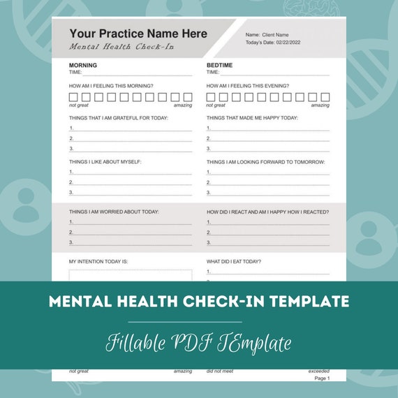Mental Health Check-in Template Editable / Fillable PDF - Etsy