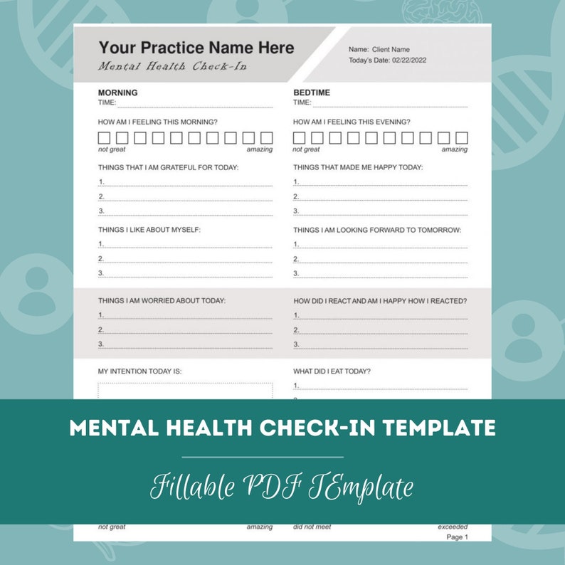 Mental Health Check-in Template | Editable / Fillable PDF | for ...