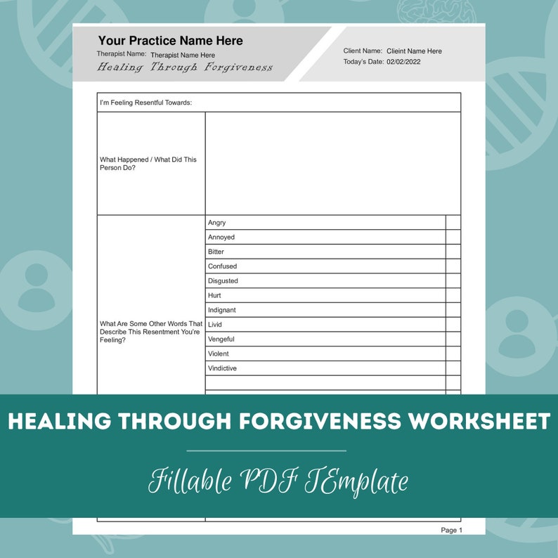 Healing Through Forgiveness Worksheet | Editable / Fillable PDF ...
