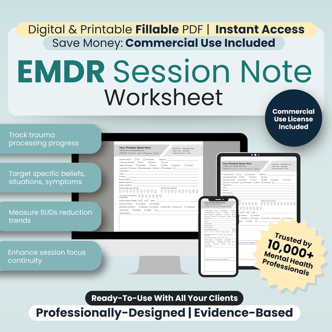 EMDR Session Note Worksheet | Editable / Fillable PDF Template | for ...