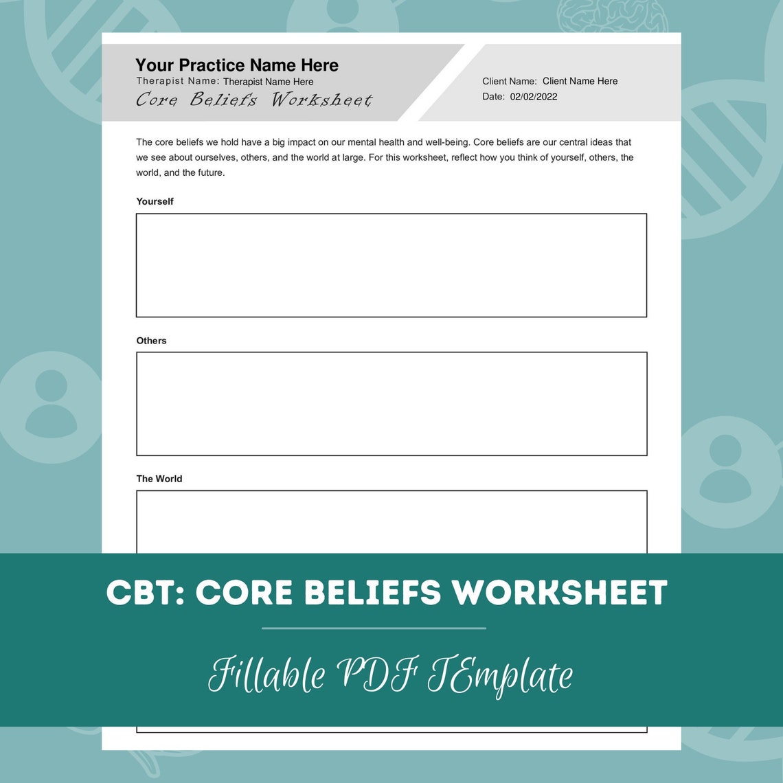 CBT: Core Beliefs Worksheet | Editable / Fillable PDF | for Counselors ...