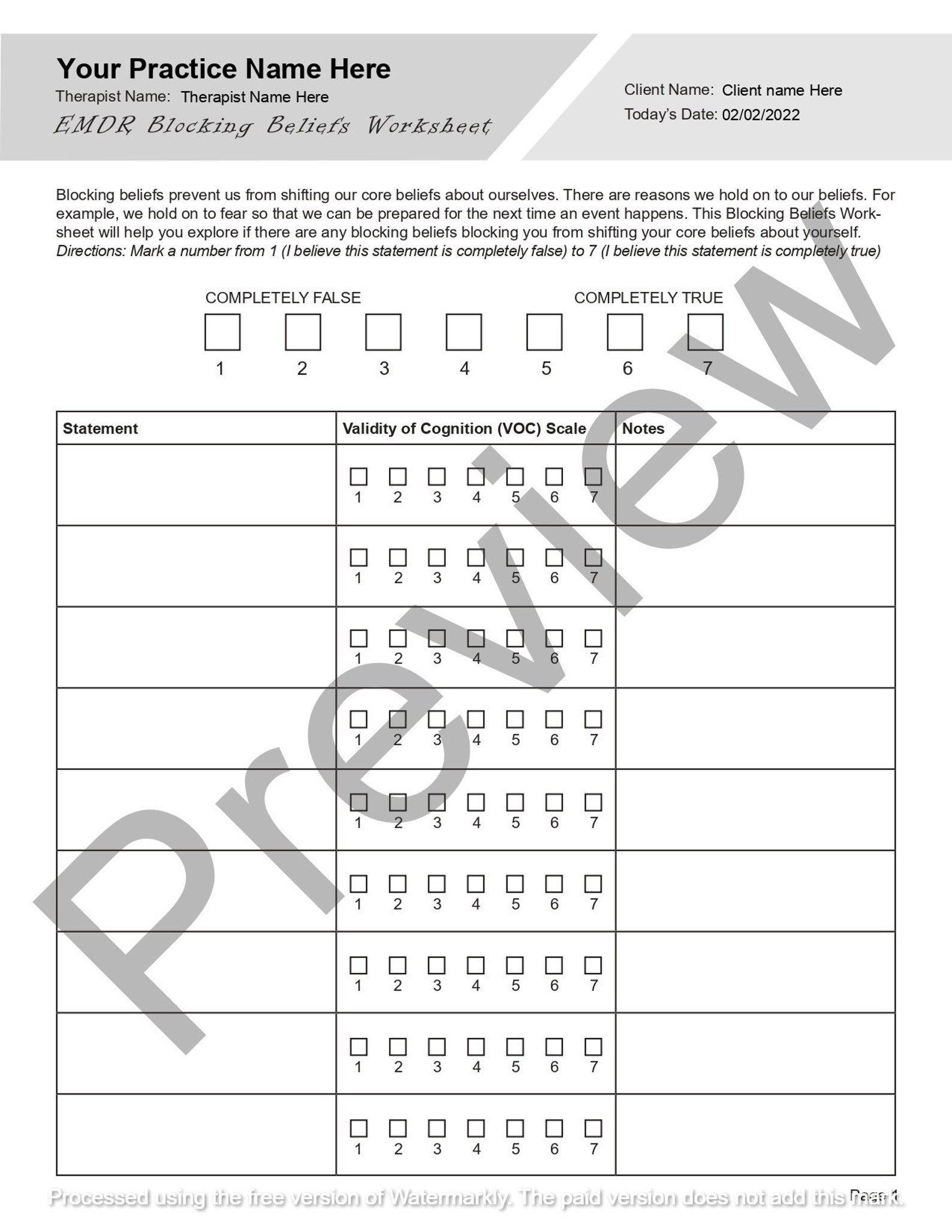EMDR Blocking Beliefs Worksheet | Editable / Fillable PDF Template ...