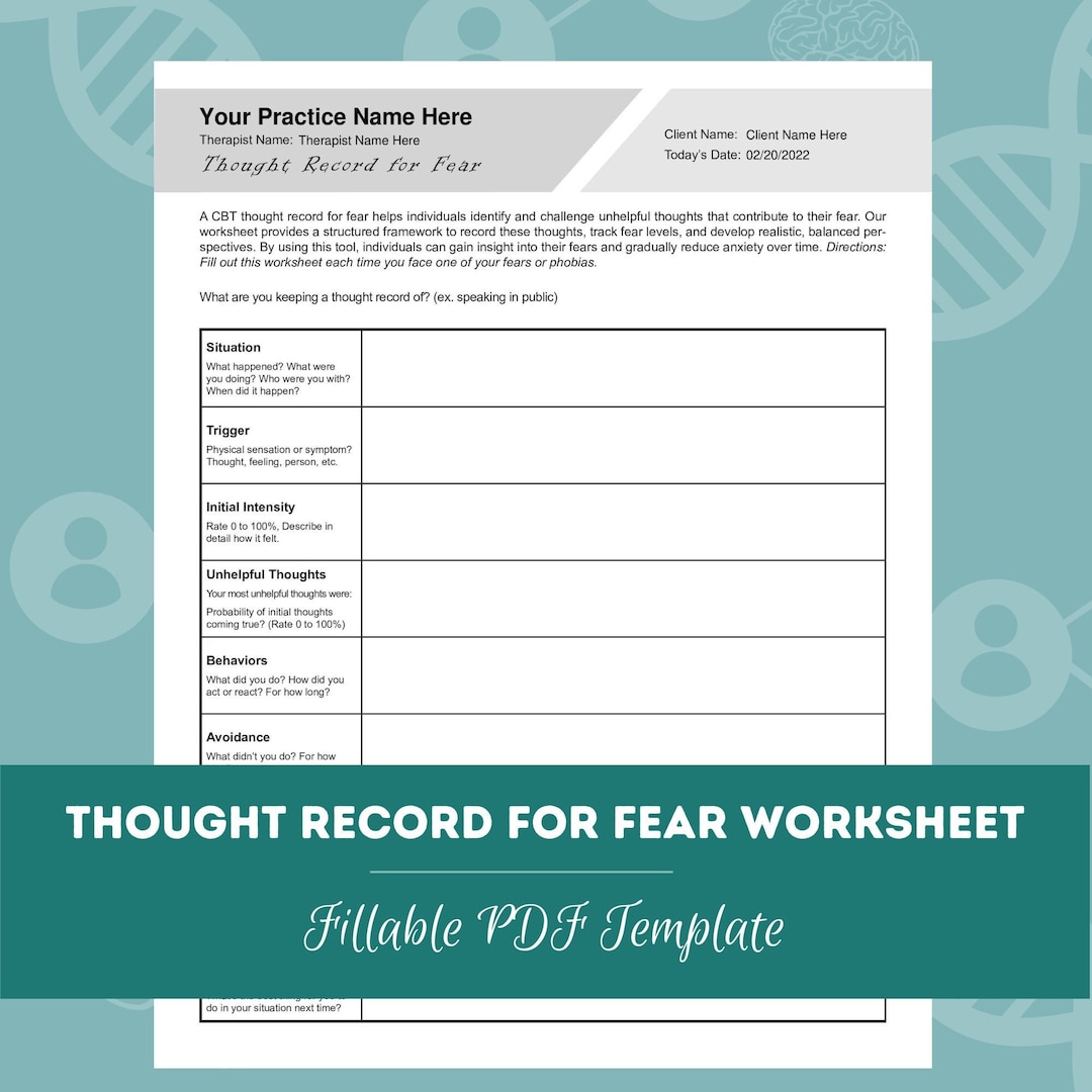 Thought Record for Fear Worksheet | Editable / Fillable PDF | for ...
