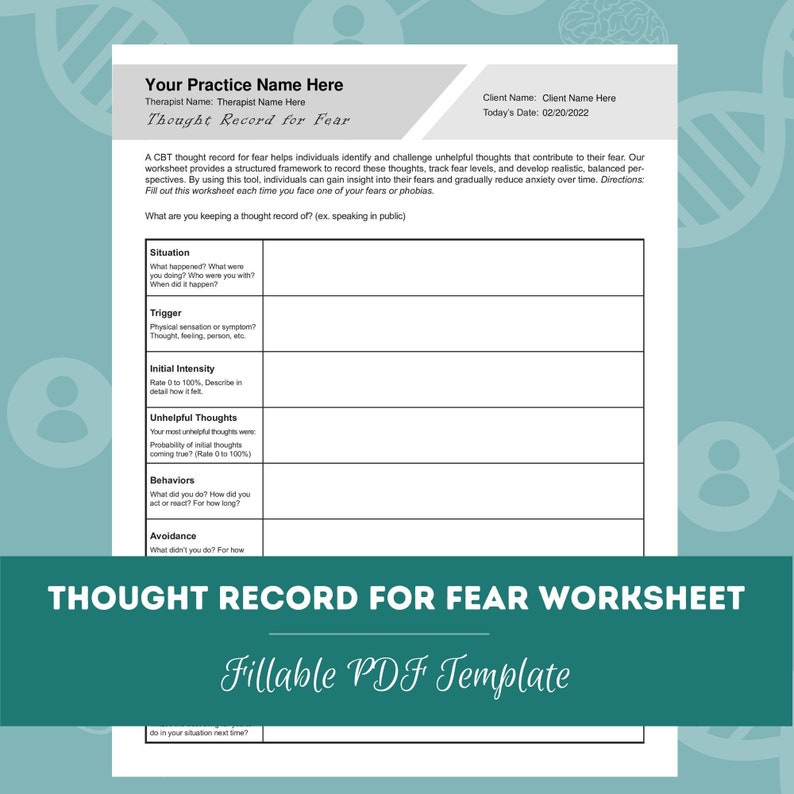 Thought Record for Fear Worksheet | Editable / Fillable PDF | for ...