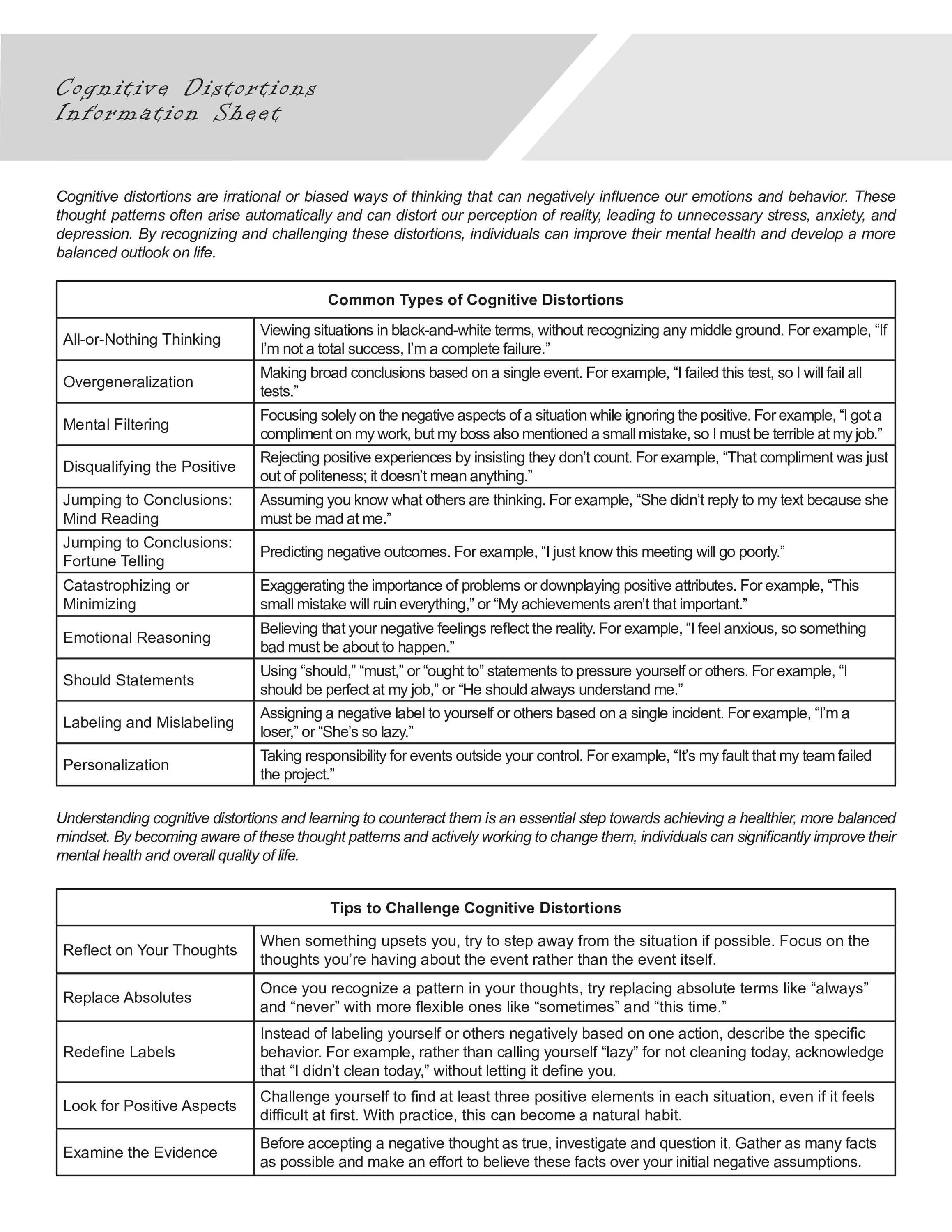 Challenging the “labeling and Mislabeling” Cognitive Distortion Role ...