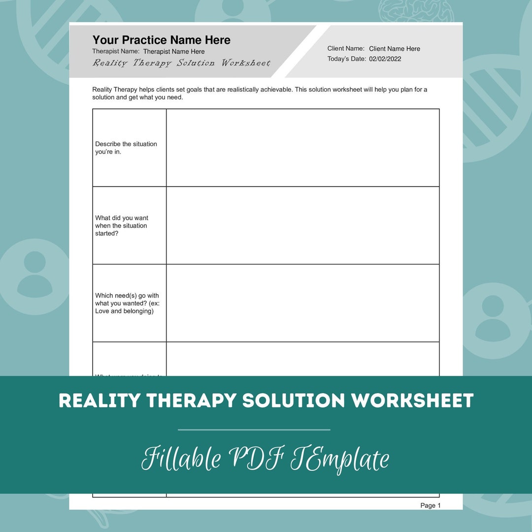 Reality Therapy Solution Worksheet | Editable / Fillable PDF Template ...