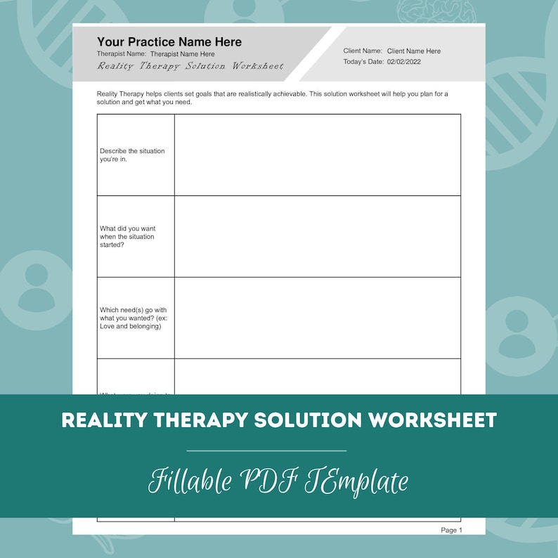 Reality Therapy Solution Worksheet | Editable / Fillable PDF Template ...