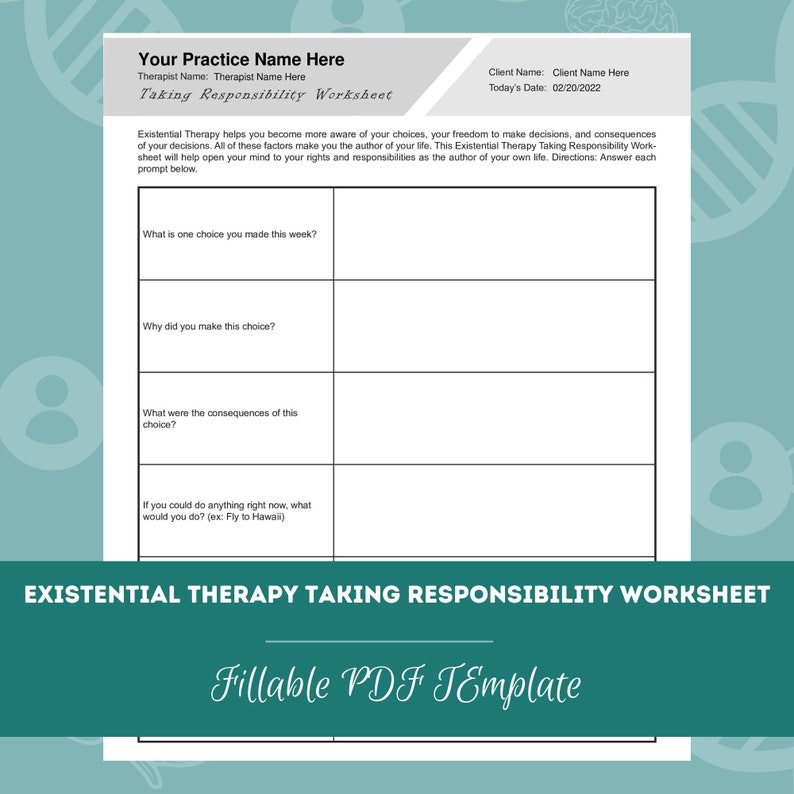 Existential Therapy Taking Responsibility Worksheet PDF | Editable ...