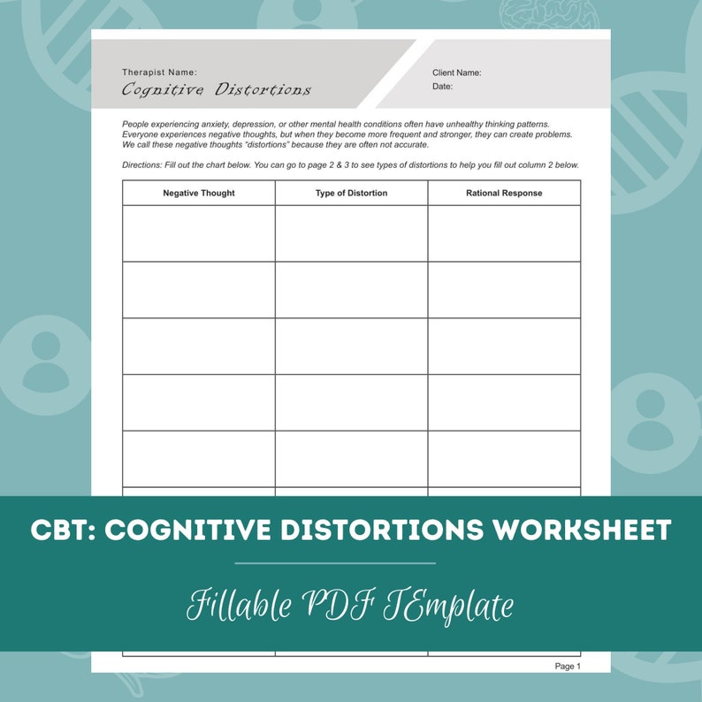 CBT: Cognitive Distortions Worksheet | Editable / Fillable PDF | for ...